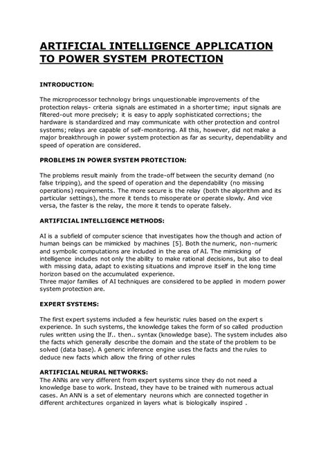 Artificial Intelligence Application To Power System Protection Docx