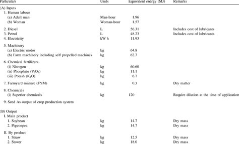 Energy Equivalents For Different Inputs And Output Download Table