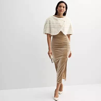 Womens Robbie Bee High Neck Ruched Velvet Midi Dress
