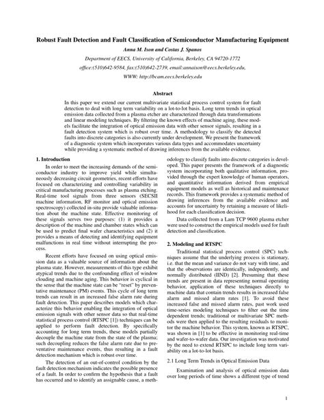 pdf robust fault detection and fault classification of semiconductor manufacturing equipment