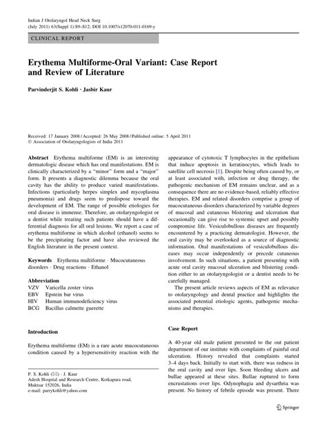 Pdf Erythema Multiforme Oral Variant Case Report And Review Of Literature