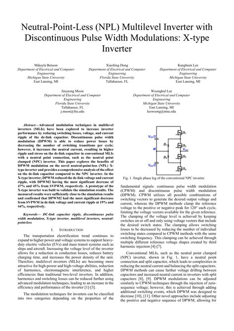 Pdf Neutral Point Less Npl Multilevel Inverter With Discontinuous Pulse Width Modulations X