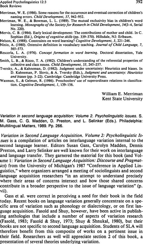 variation in second language acquisition volume 2 psycholinguistic