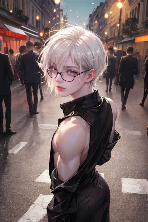 眼镜男 插画师morino的ai绘图（帅哥）插画图片 Bobopic