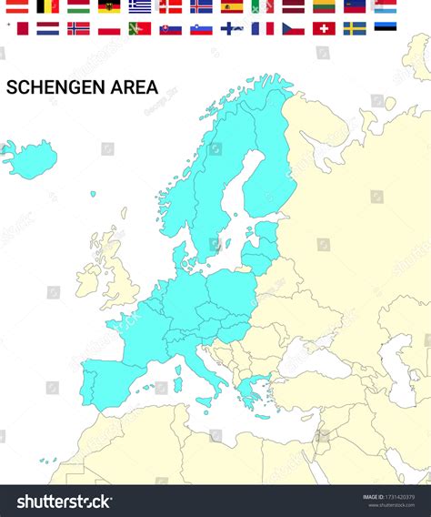 Map Europe Schengen Area Countries Flags 库存矢量图（免版税）1731420379
