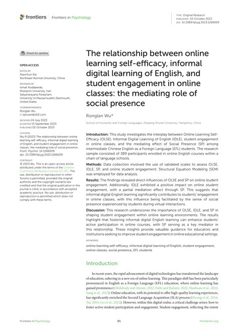 Pdf The Relationship Between Online Learning Self Efficacy Informal Digital Learning Of