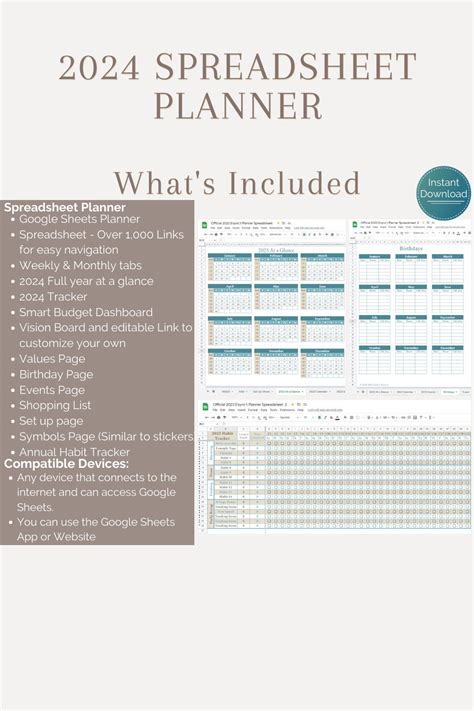2024 Spreadsheet Planner Template Weekly Meal Planner Budget Habit Tracker Vision Board