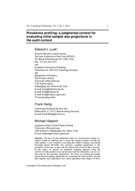 Pdf Prevalence Profiling A Judgmental Context For Evaluating Initial