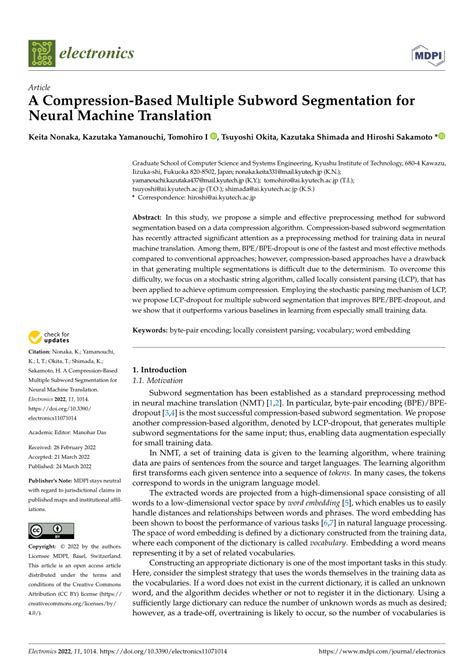 Pdf A Compression Based Multiple Subword Segmentation For Neural