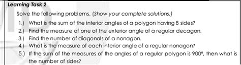 Solved Learning Task 2 Solve The Following Problems Show Your