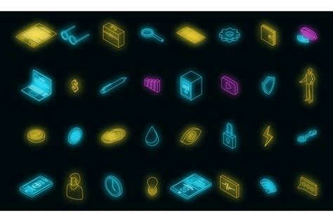 Biometric Authentication Icons Set Vector Neon 2210062