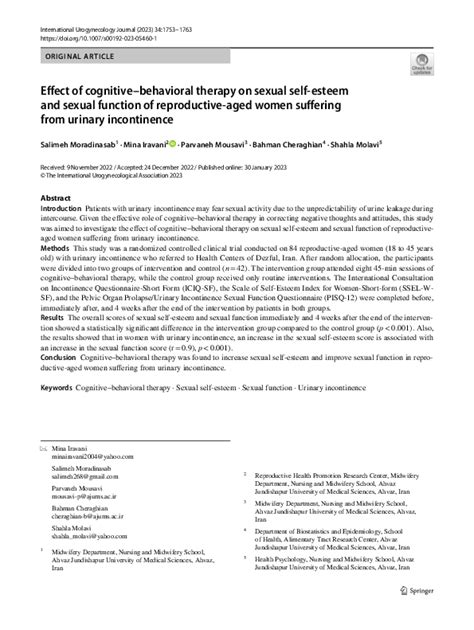 Pdf Effect Of Cognitivebehavioral Therapy On Sexual Self Esteem And