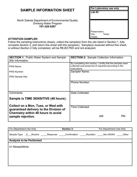 North Dakota Nitrate And Nitrite Sample Information Sheet Fill Out Sign Online And Download