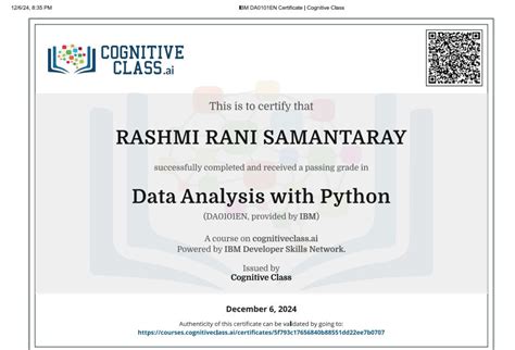 Rashmi Rani Samantaray On Linkedin Cognitiveclass Dataanalytics