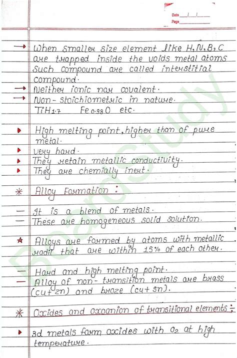 Class 12 Chemistry The D And F Block Elements Notes Handwritten Notes