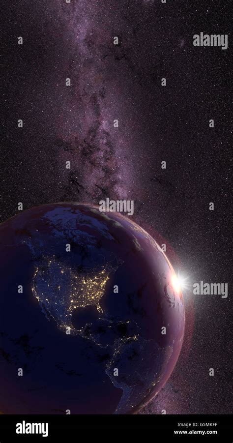 Planet Earth Night Sky And City Lights Of North And South America
