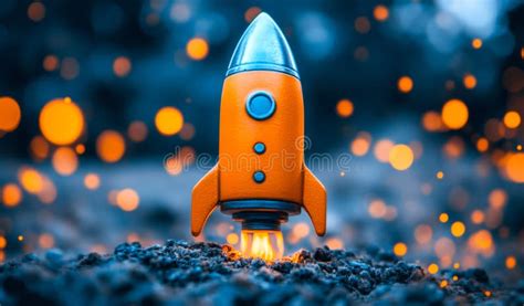 Colorful Toy Rocket Launching From A Dirt Ground Stock Image Image Of