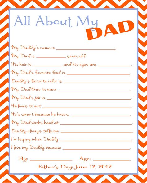 Fathers Day Printable Questionnaire Printable Sight Words List