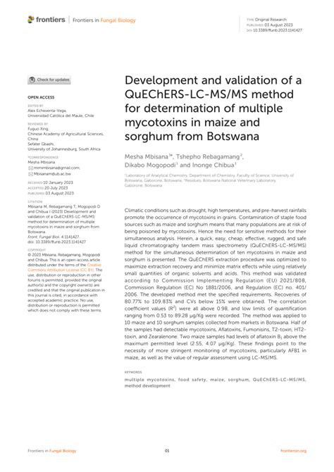 Pdf Development And Validation Of A Quechers Lc Msms Method For