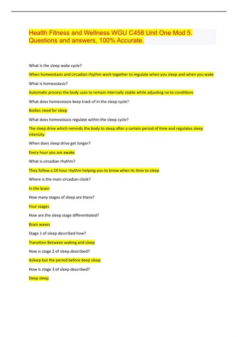 Health Fitness And Wellness WGU C Unit One Mod Questions And Answers Accurate WGU