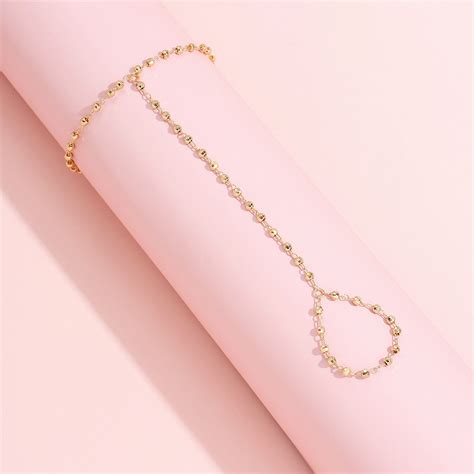 Badu Bg Модни елегантни златни фасетирани мъниста Верига Гривна Пръстен за пръсти за жени Просто