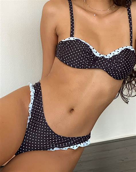 Black And Blue Polka Bikini Bottoms With Frill Farida Motelrocks Com Us