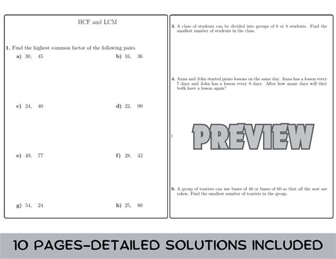 Hcf And Lcm Word Problems Worksheet With Solutions Teaching Resources