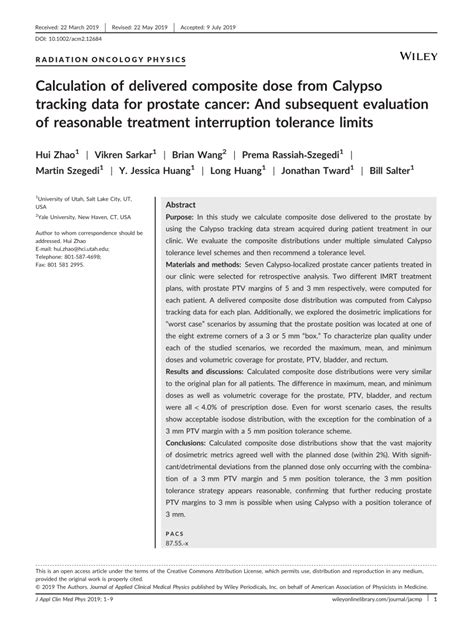 Pdf Calculation Of Delivered Composite Dose From Calypso Tracking