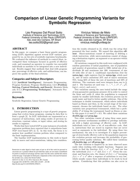 PDF Comparison Of Linear Genetic Programming Variants For Symbolic Regression