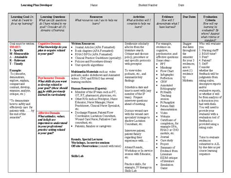 Learning Plan Instruction Template Learning Plan Developer Name