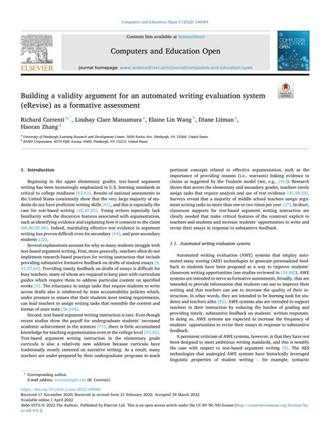 Pdf Building A Validity Argument For An Automated Writing Evaluation System Erevise As A
