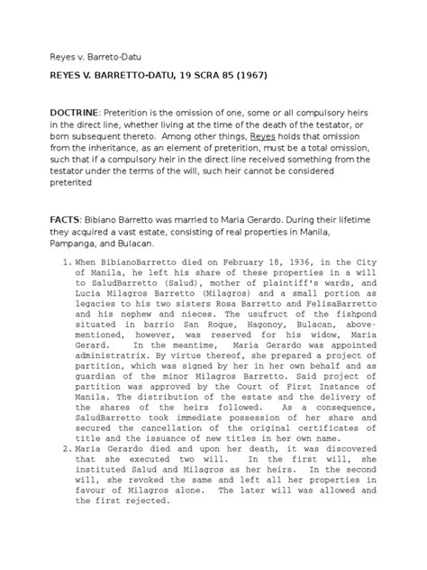 Reyes V Barreto Datu Pdf Will And Testament Inheritance
