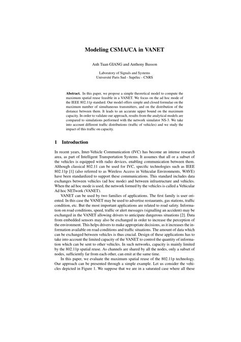 Pdf Modeling Csmaca In Vanet