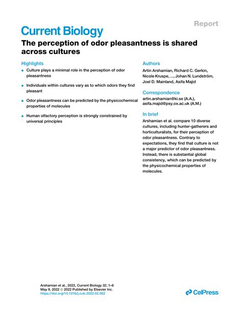 Pdf The Perception Of Odor Pleasantness Is Shared Across Cultures