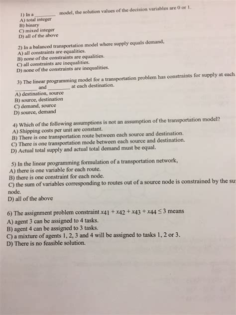 Solved 1 In A Model The Solution Values Of The Decision