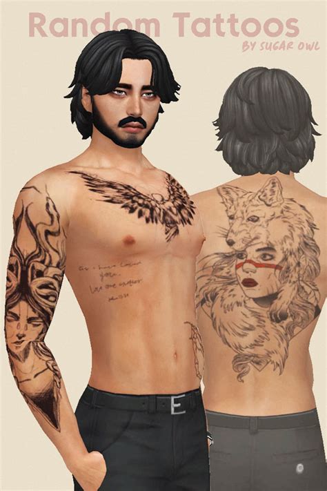 Random Tattoos By Sugar Owl Ts4 Sims 4 Mods Tattoos Male Sims 4 Cc