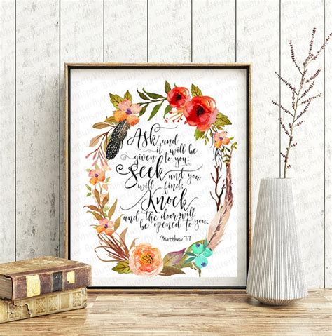 Bible Verse Wall Art Scriptute Printable Matthew 7 7 Etsy