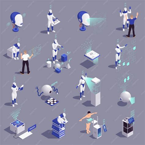 Free Vector Machine Learning Deep Learning Set With Isometric Icons