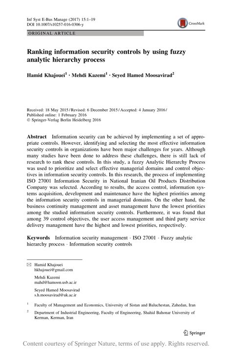 Ranking Information Security Controls By Using Fuzzy Analytic Hierarchy