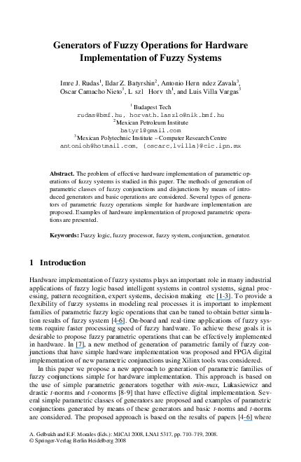 Pdf Generators Of Fuzzy Operations For Hardware Implementation Of