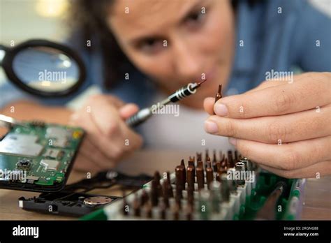 Girl In The Lab With The Hard Drive Hdd Stock Photo Alamy