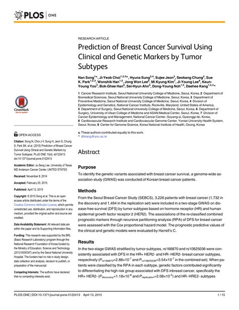 Pdf Prediction Of Breast Cancer Survival Using Clinical And Genetic Markers By Tumor Subtypes