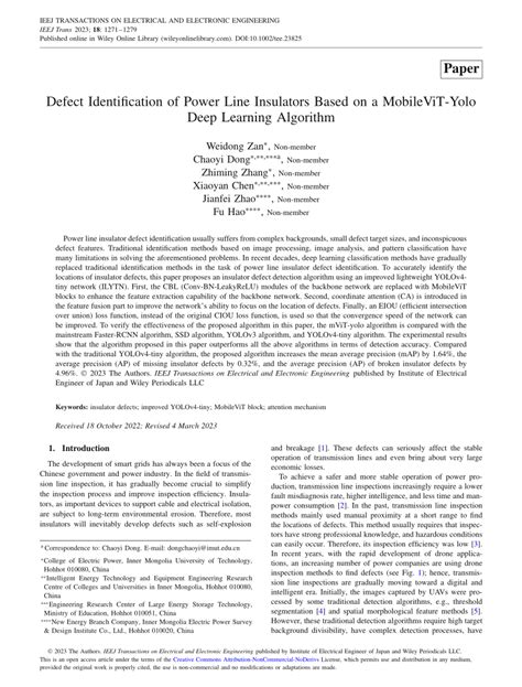 Pdf Defect Identification Of Power Line Insulators Based On A Mobilevit‐yolo Deep Learning