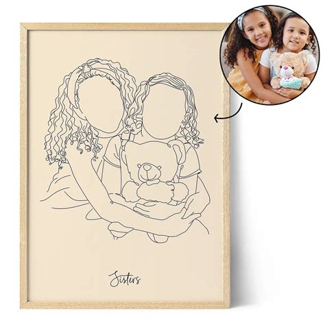 Sisters Portrait Line Art Poster From A Photo Positive Prints