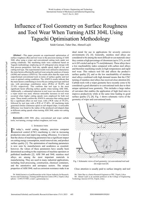 Pdf Influence Of Tool Geometry On Surface Roughness And Tool Wear When Turning Aisi 304l Using