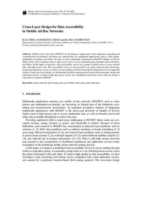 Pdf Cross Layer Design For Data Accessibility In Mobile Ad Hoc Networks