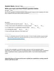 PICO Nurse Docx Student Name Alyssa Ceja Write Your Topic And Final PICO T Question Below