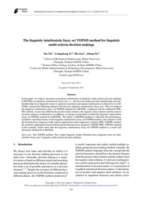 Pdf The Linguistic Intuitionistic Fuzzy Set Topsis Method For Linguistic Multi Criteria