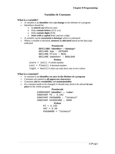 Programming Variables Constants And Data Types Pdf Boolean Data