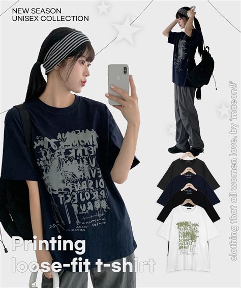 마이온샵 유니크힙체형커버 위켄드 루즈핏 프린팅 반팔 티셔츠 44~88 오버핏 루즈핏 프린팅티 반팔티 체형커버 반소매티셔츠 Y2k 커플티셔츠 남녀공용 유니섹스